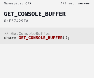GetConsoleBuffer - FiveM Natives @ Cfx.re Docs