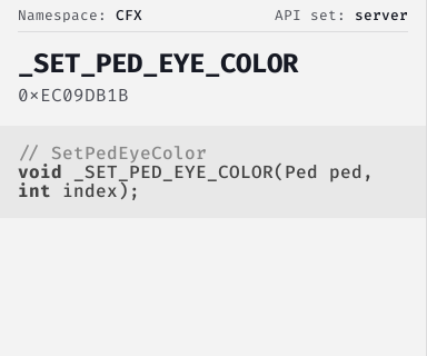 SetPedEyeColor - FiveM Natives @ Cfx.re Docs