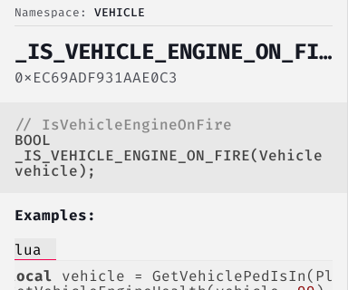 IsVehicleEngineOnFire - FiveM Natives @ Cfx.re Docs