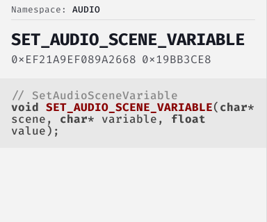 SetAudioSceneVariable - FiveM Natives @ Cfx.re Docs