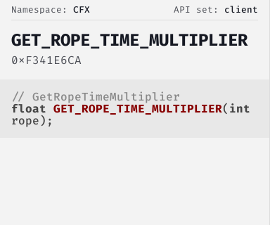 GetRopeTimeMultiplier - FiveM Natives @ Cfx.re Docs