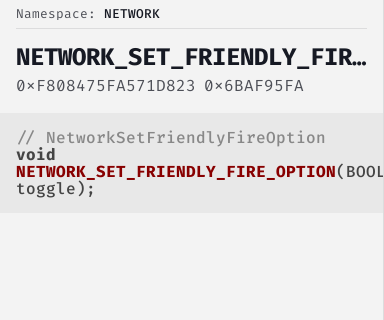 NetworkSetFriendlyFireOption - FiveM Natives @ Cfx.re Docs
