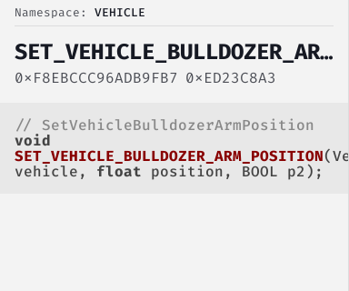 SetVehicleBulldozerArmPosition - FiveM Natives @ Cfx.re Docs