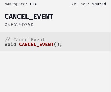 CancelEvent - FiveM Natives @ Cfx.re Docs