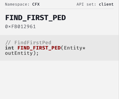 FindFirstPed - FiveM Natives @ Cfx.re Docs