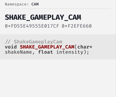 ShakeGameplayCam - FiveM Natives @ Cfx.re Docs