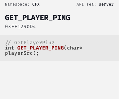GetPlayerPing - FiveM Natives @ Cfx.re Docs